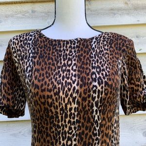Vintage | Dresses | Vintage 8s Leopard Print Short Sleeve Midi Dress ...